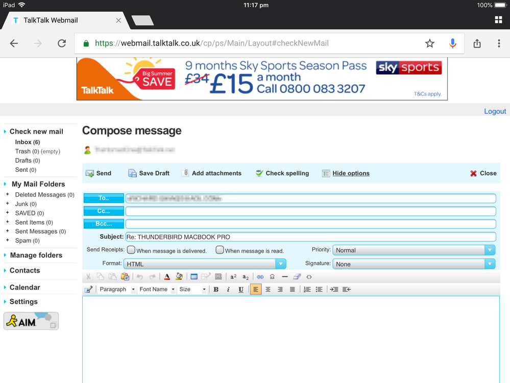 Solved: Problems replying to email - TalkTalk Help & Support