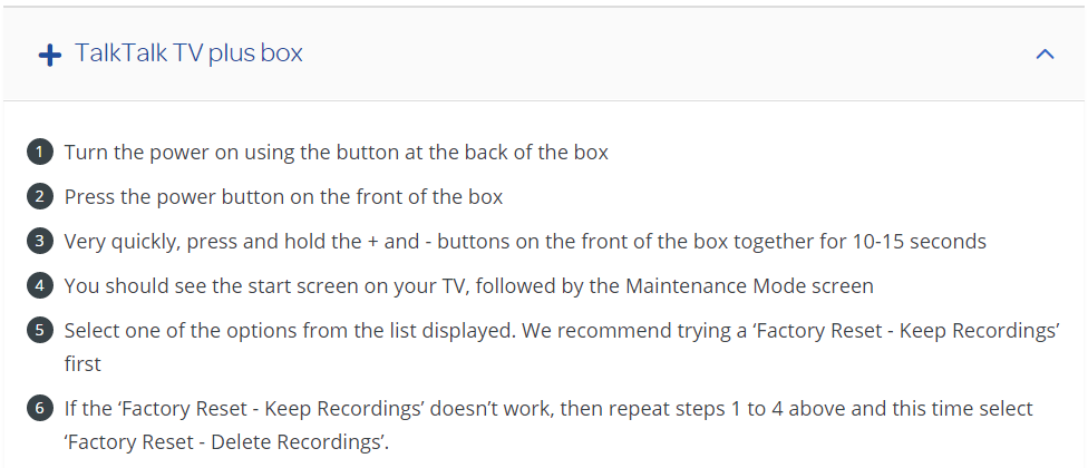 Solved: Reset TalkTalk TV box to factory settings - TalkTalk Help & Support