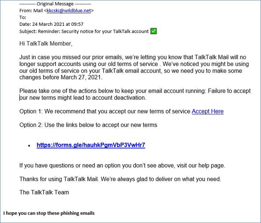 TalkTalk - Received suspicious Email from TalkTalk