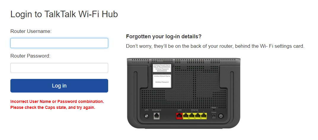 Router Password not working - TalkTalk Help & Support