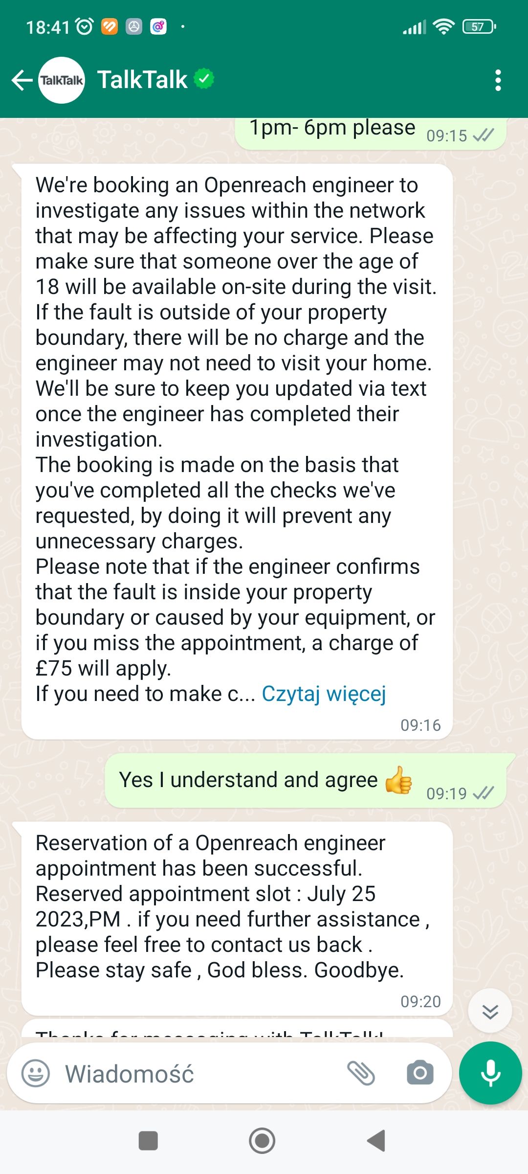 OPENREACH ENGINEER MISSING IN ACTION - TalkTalk Help & Support