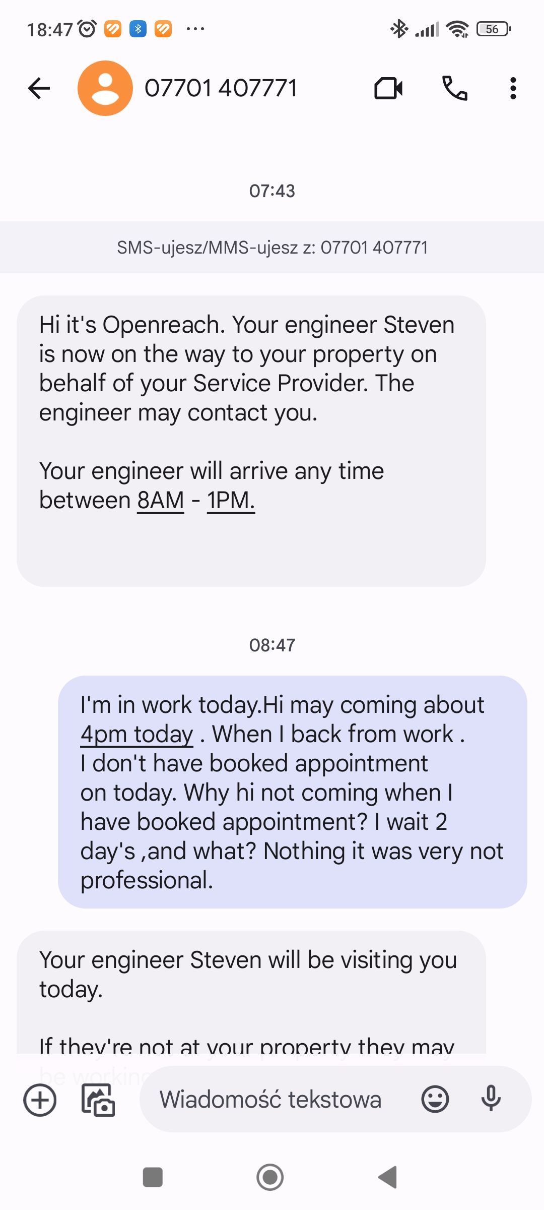 OPENREACH ENGINEER MISSING IN ACTION - TalkTalk Help & Support