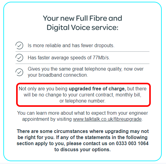Supposed free upgrade to Full Fibre and Digital vo... - TalkTalk Help ...
