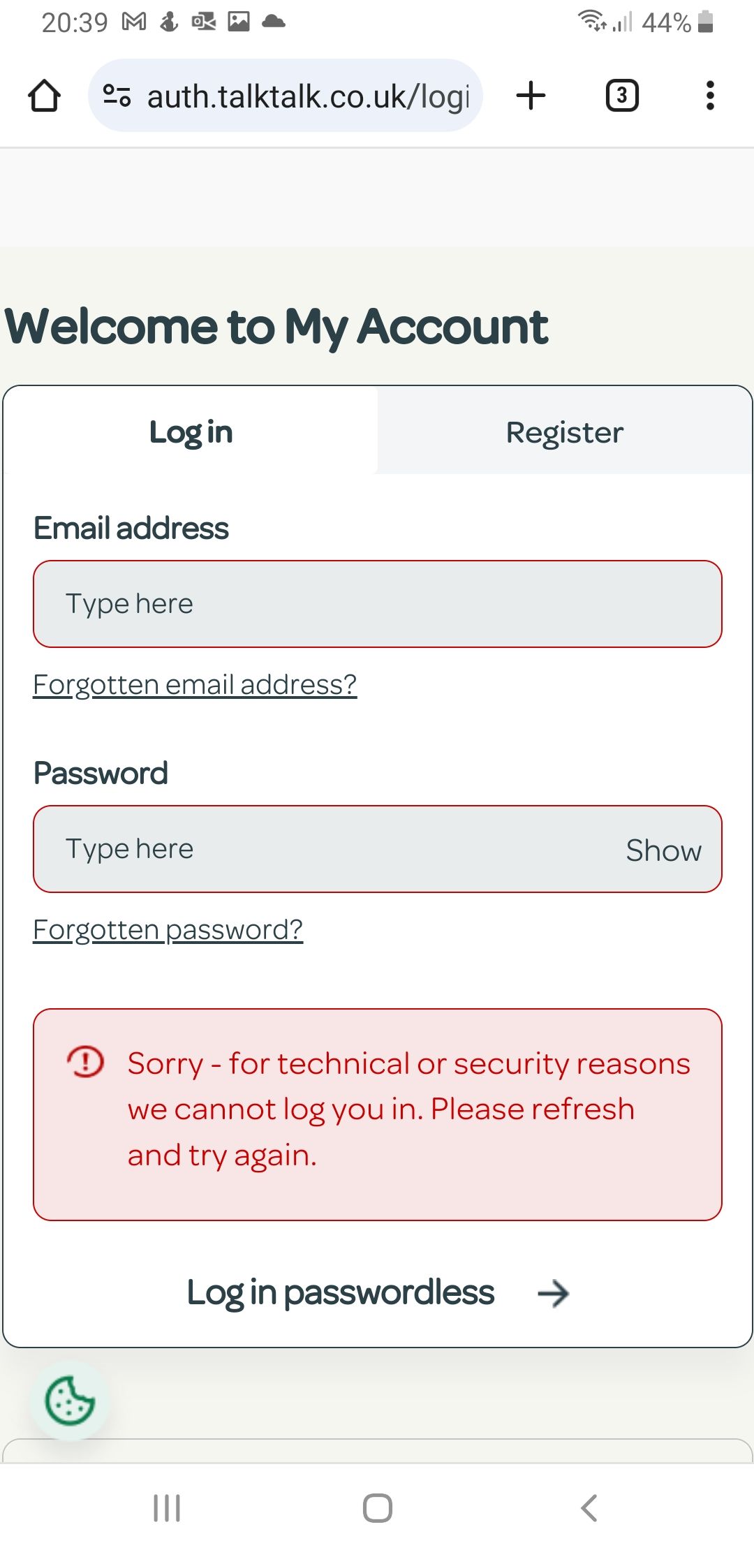 Unable to log onto my account - TalkTalk Help & Support